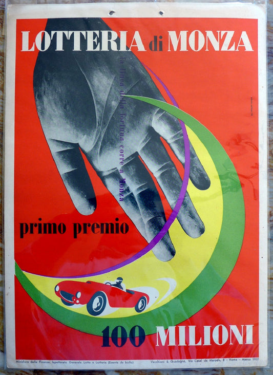 1957 Lotteria di Monza Window Card – Vintage Auto Posters